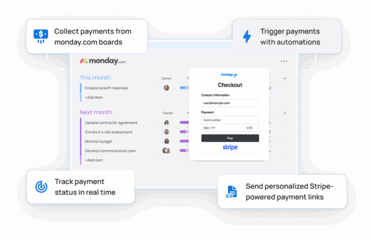 Payment collection on monday.com with GetSign + Stripe